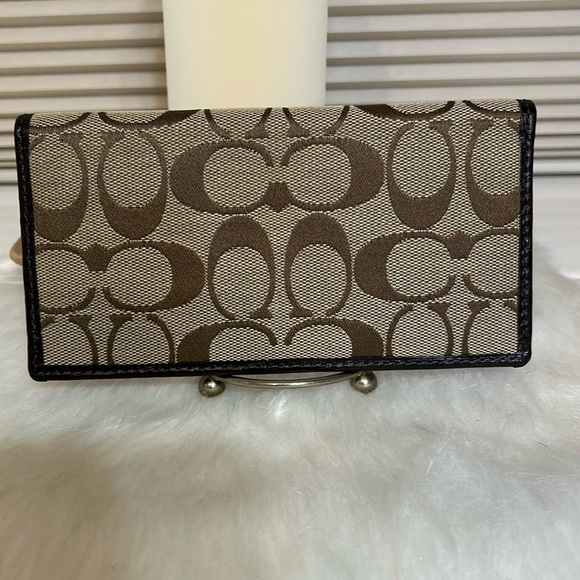 Coach | Bags | Vintage Coach Signature Jacquard Leather Trim Checkbook ...